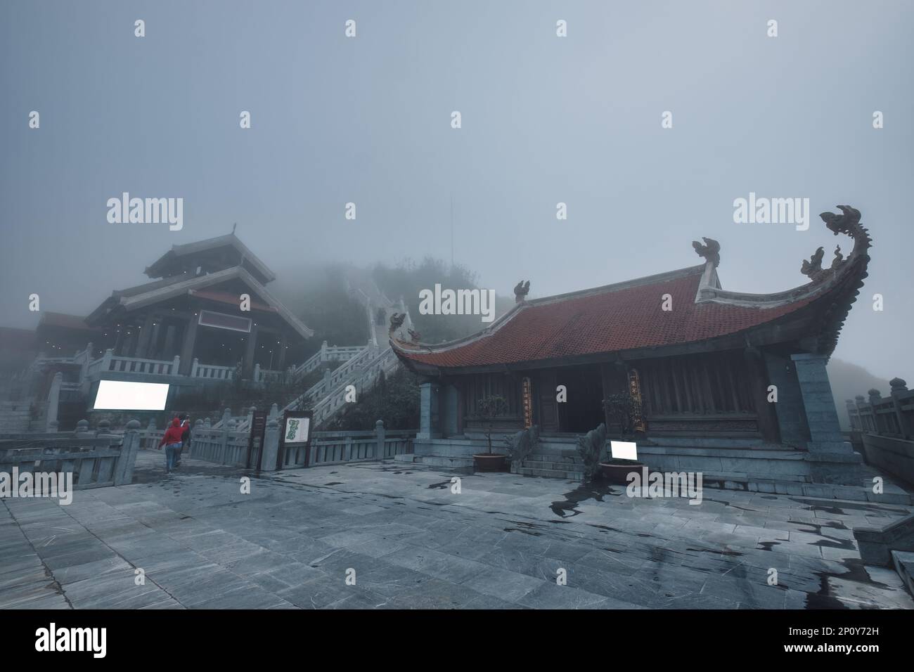 Traditional Indochina temple among the mist on Fansipan mountain at ...