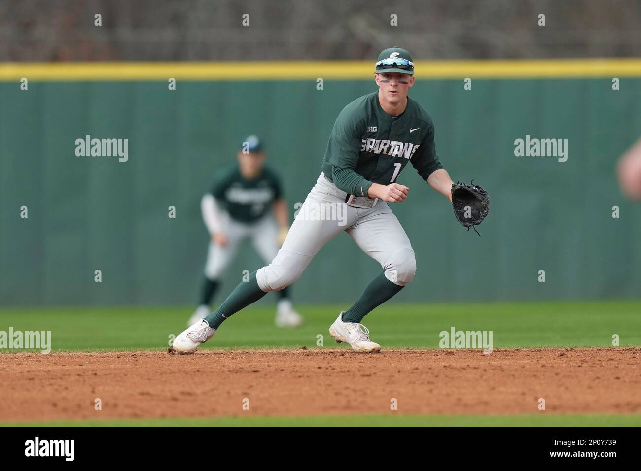 Shortstop Mitch Jebb (14) of the Michigan State Spartans fields a ...