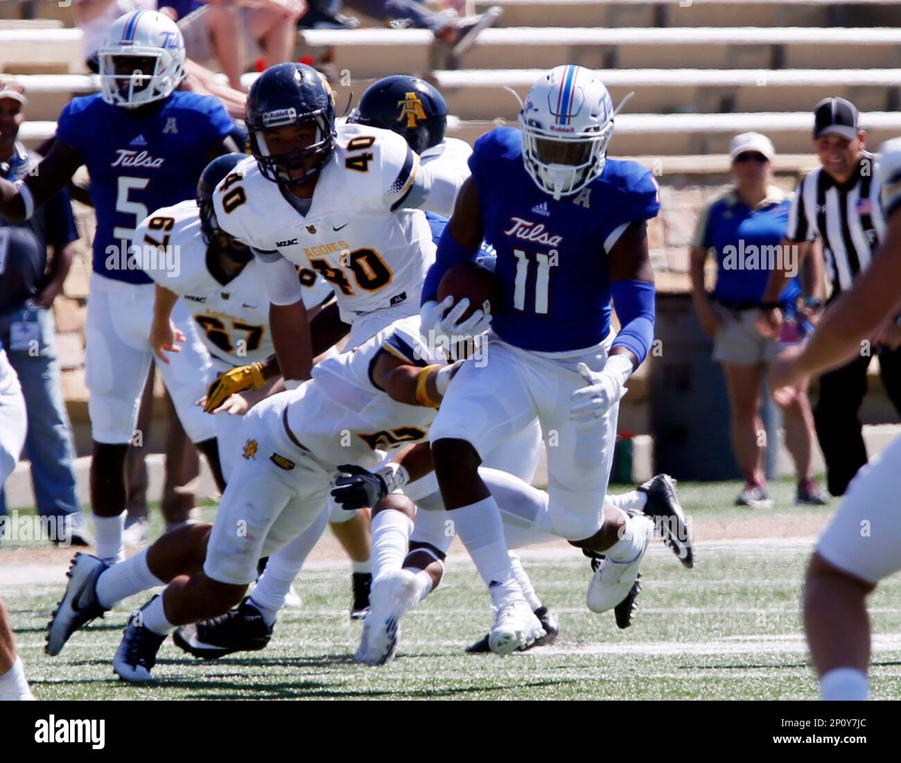 Tulsa's Nigel Carter (11) outruns the North Carolina A&T defense during ...