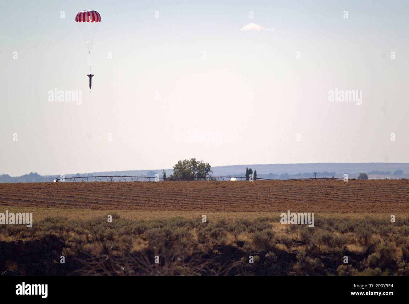 The "Evel Spirit: rocket lands in a field Friday, Sept. 16, 2016, near ...