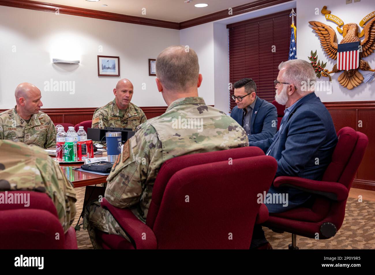 Members of Team XL discuss the Laughlin Air Force Base, Texas, mission ...