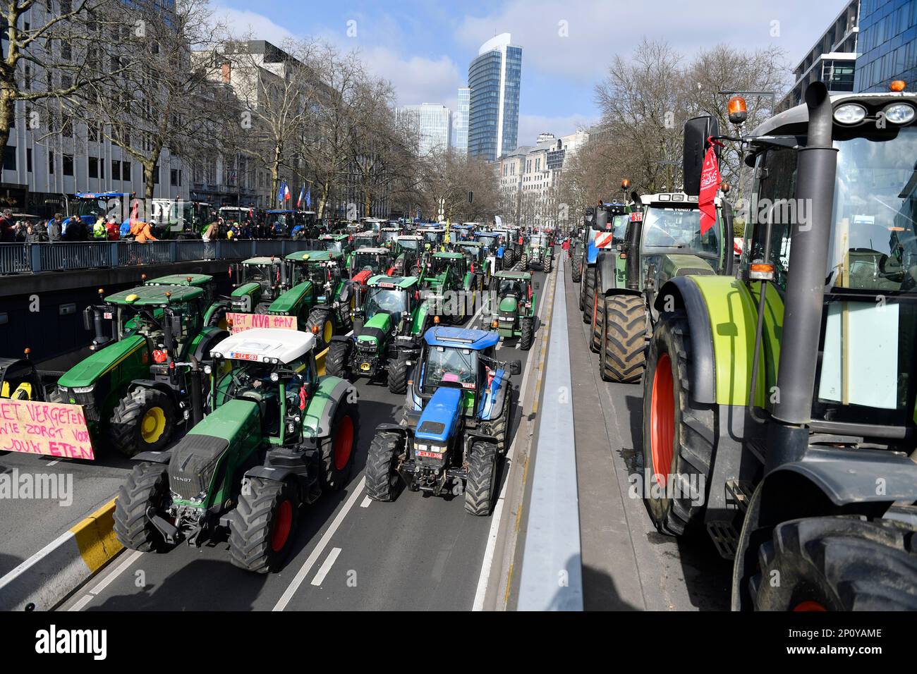 Farmers with their tractors block traffic on the inner ring road of ...