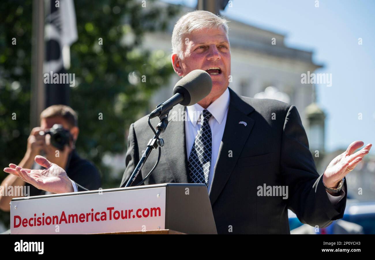 Rev. Franklin Graham, Billy Graham's son, speaks at a Decision American ...
