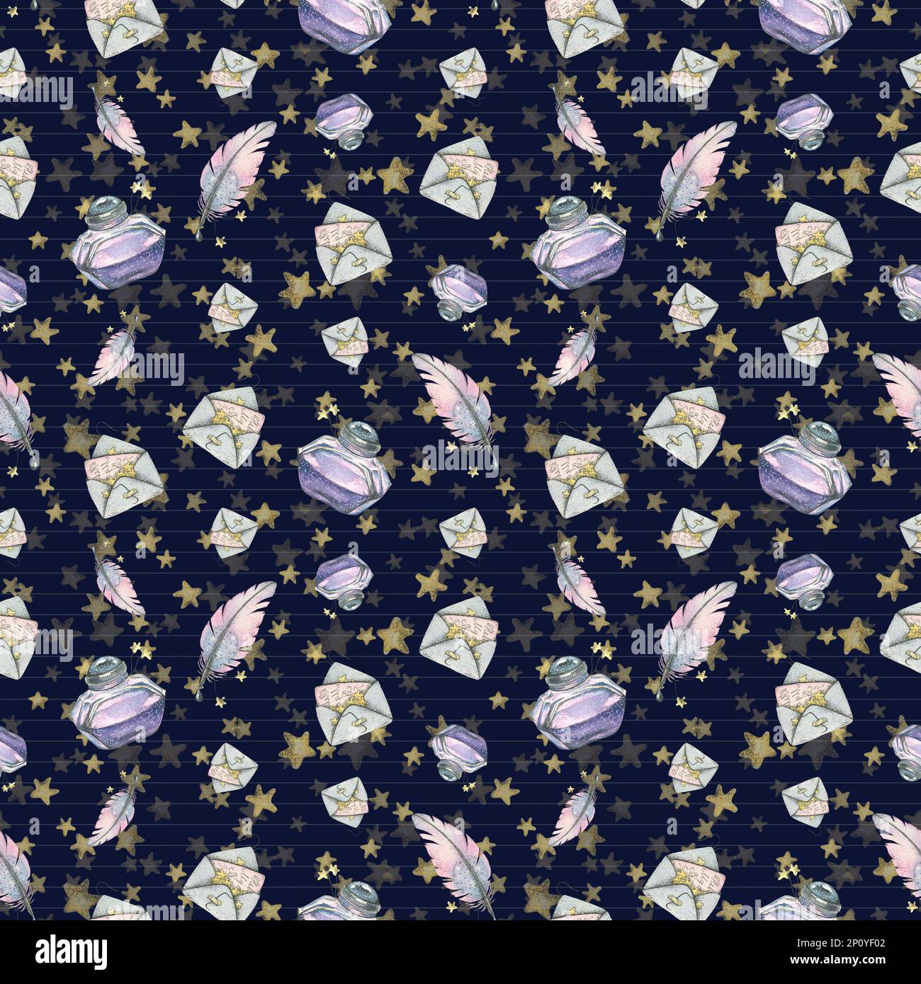 Magic letters with pen and ink in a bottle on a dark background with ...