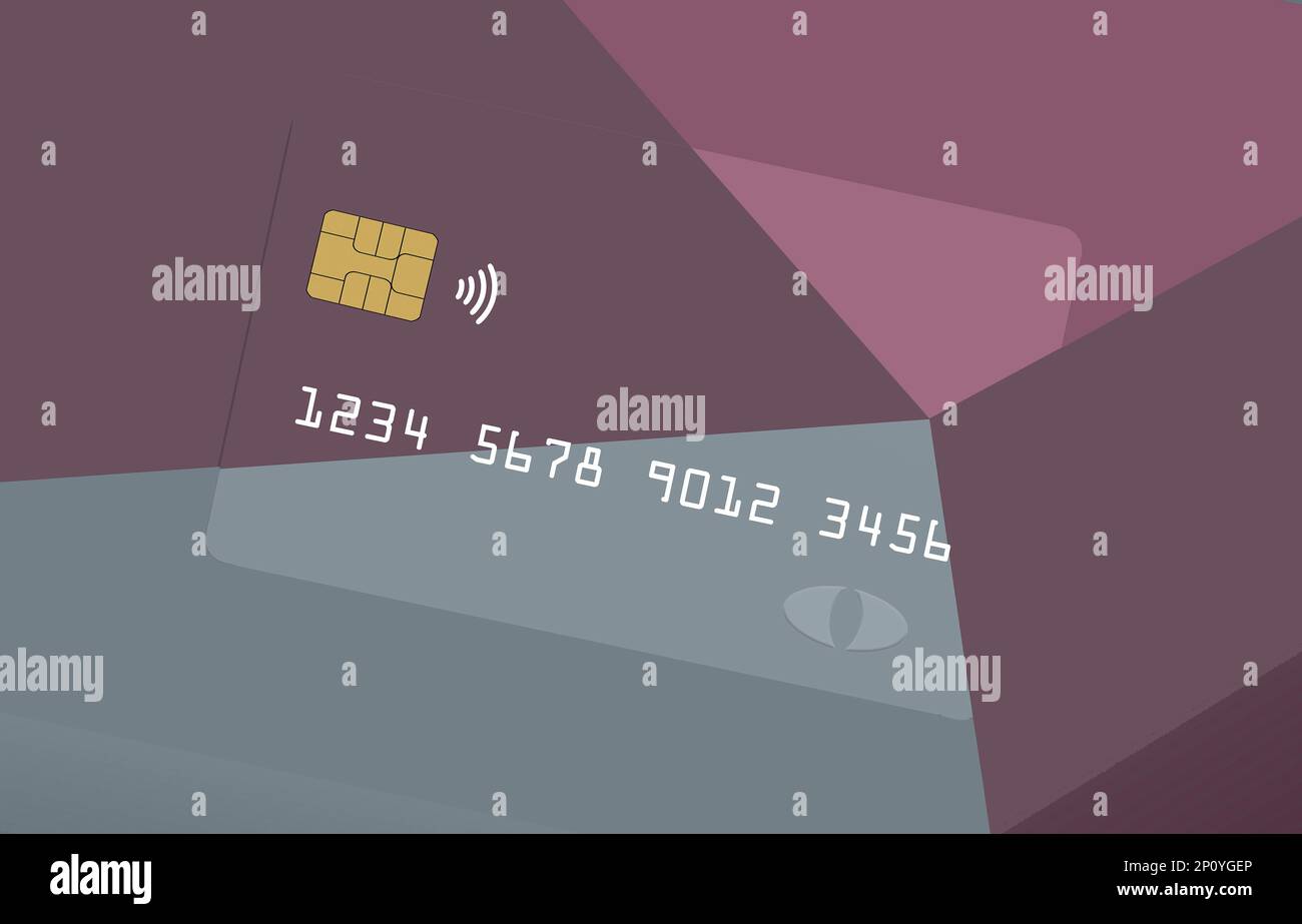 A colorful credit card or debit card that is generic is seen on a ...