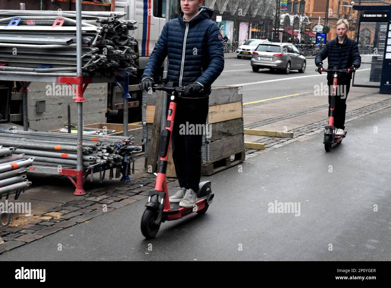 Copenhagen/Denmark/03 March 2023/ E-scooter rider in danish capital ...