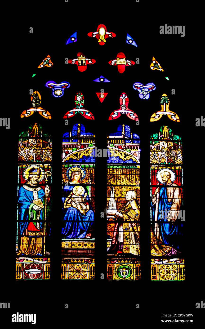 Quimper. Stained glass window in the Saint-Corentin cathedral ...