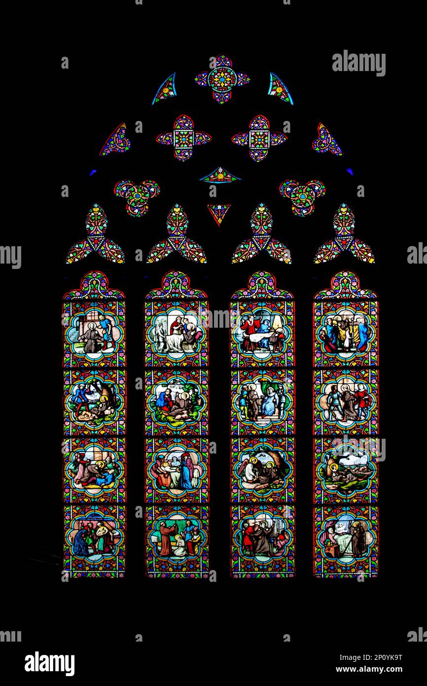 Quimper. Stained glass window in the Saint-Corentin cathedral ...