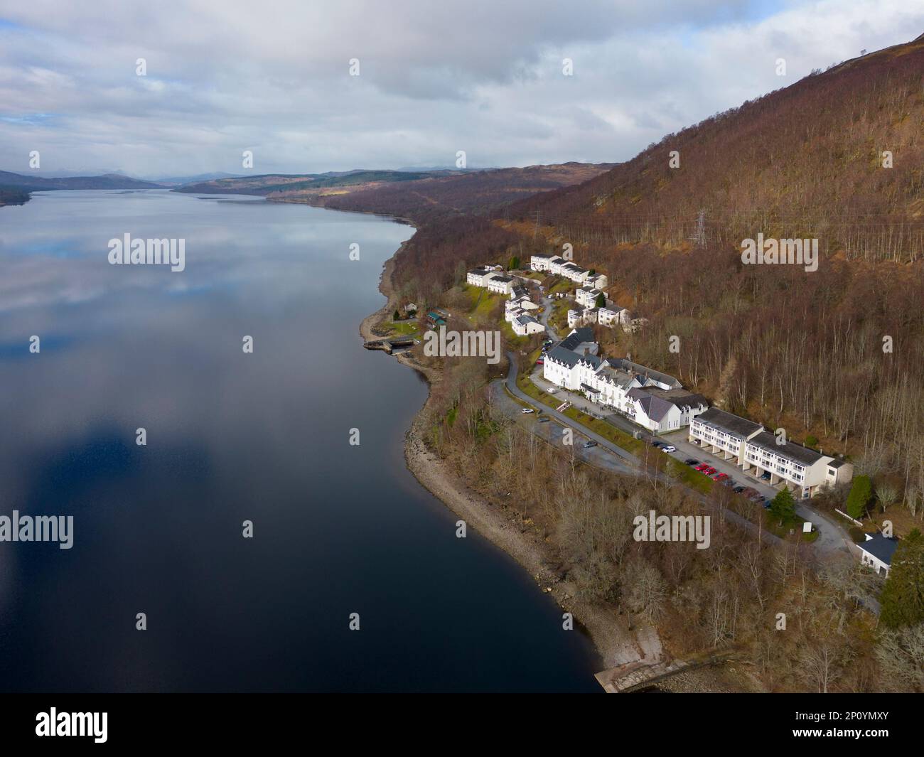 Aerial view of Loch Rannoch Hotel and Estate at Kinloch Rannoch, Perth ...