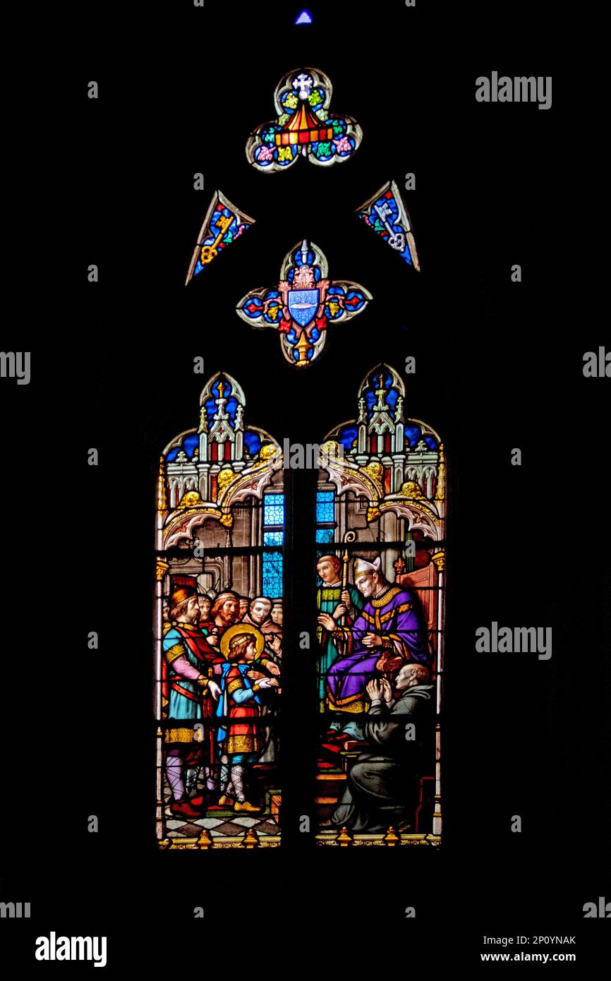 Quimper. Stained glass window in the Saint-Corentin cathedral ...