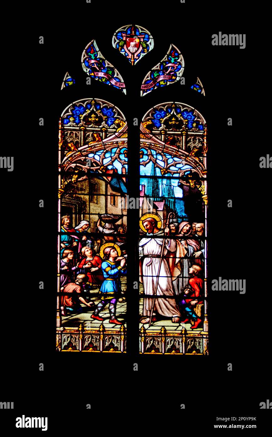 Quimper. Stained glass window in the Saint-Corentin cathedral ...