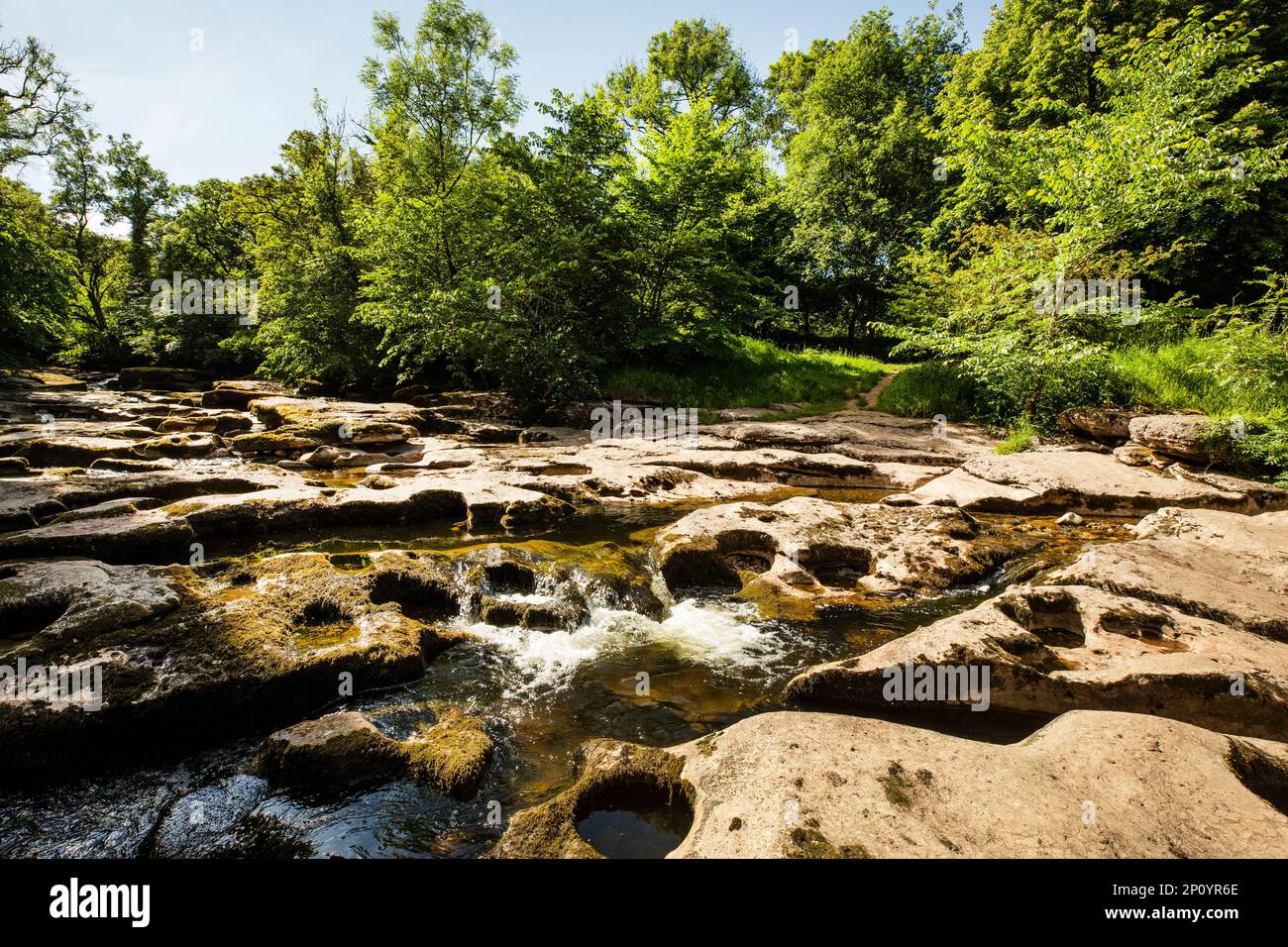 Water worn rocks at Stenkrith Falls, River Een, Kirkby Stephen, Eden ...