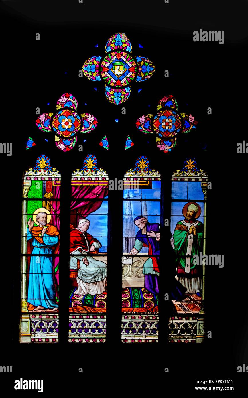 Quimper. Stained glass window in the Saint-Corentin cathedral ...