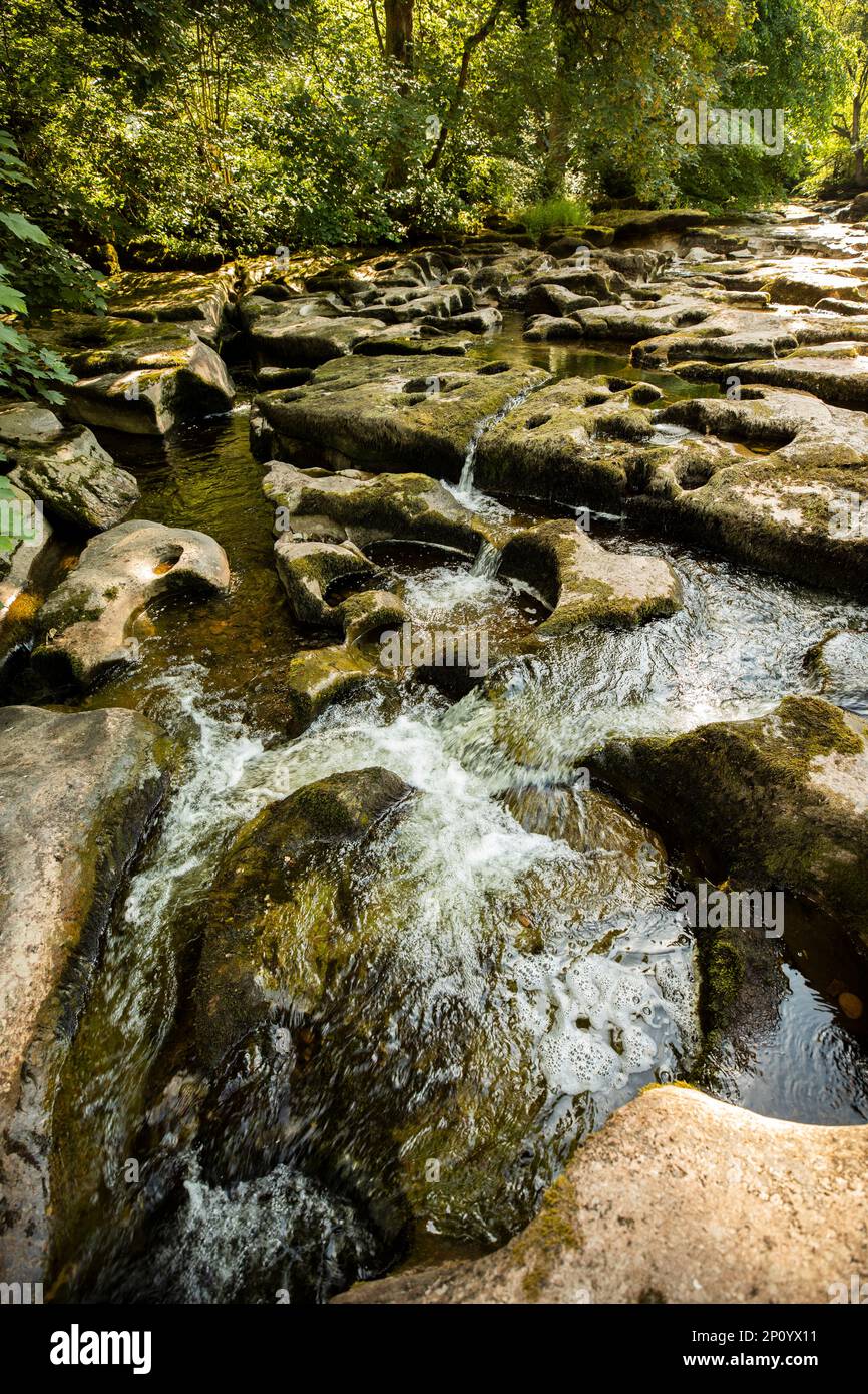 Water worn rocks at Stenkrith Falls, River Een, Kirkby Stephen, Eden ...