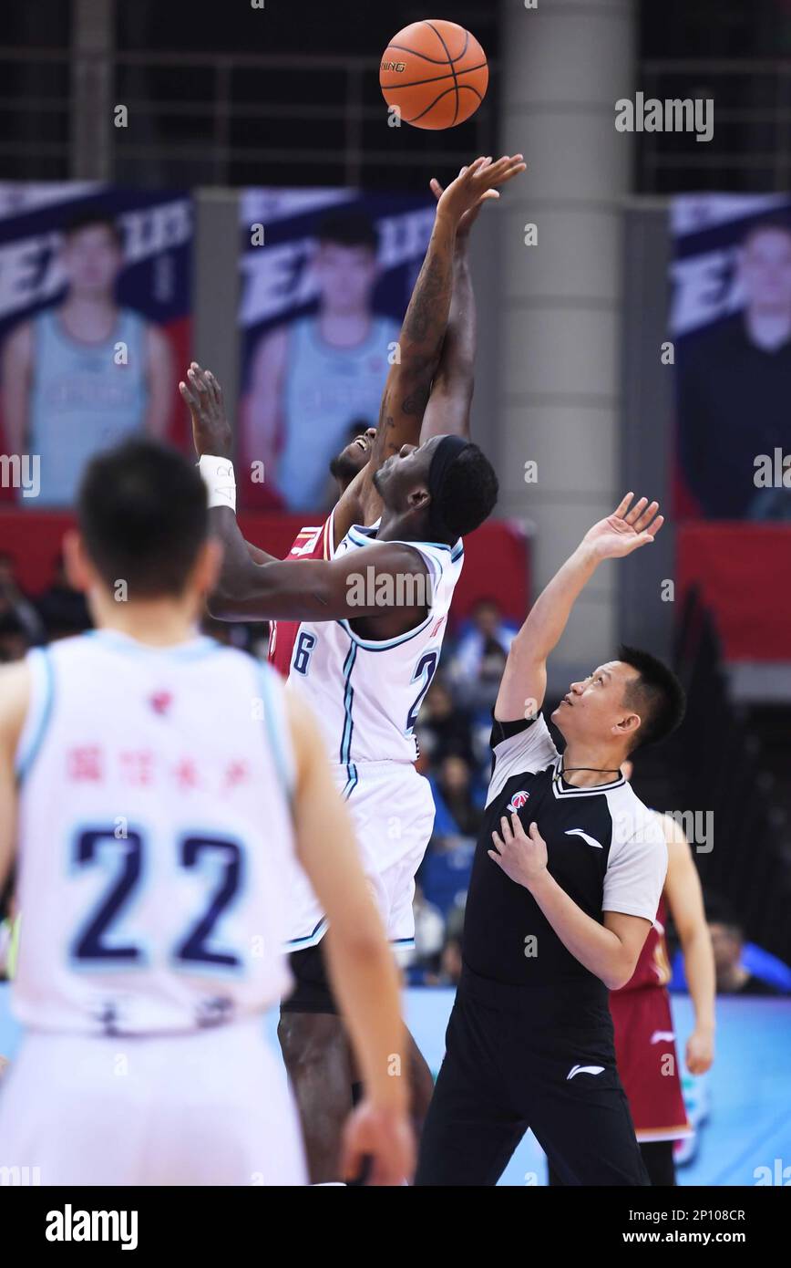 Qingdao, China's Shandong Province. 3rd Mar, 2023. Referee Ji Qing (R ...