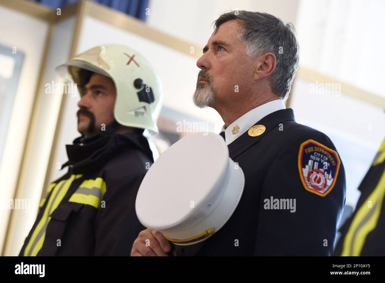 New York City Fire Battalion Chief Dan Daly, right, attends a 9/11 ...