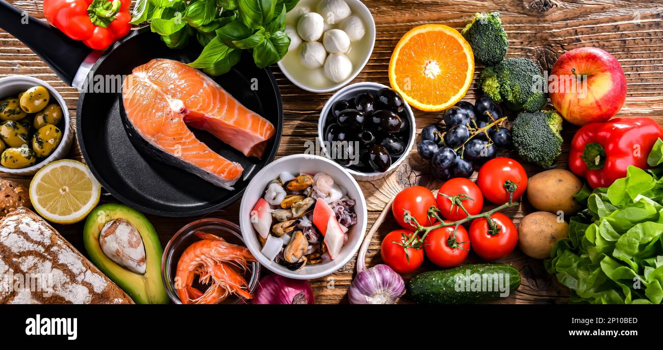 Food products representing the Mediterranean diet which may improve ...