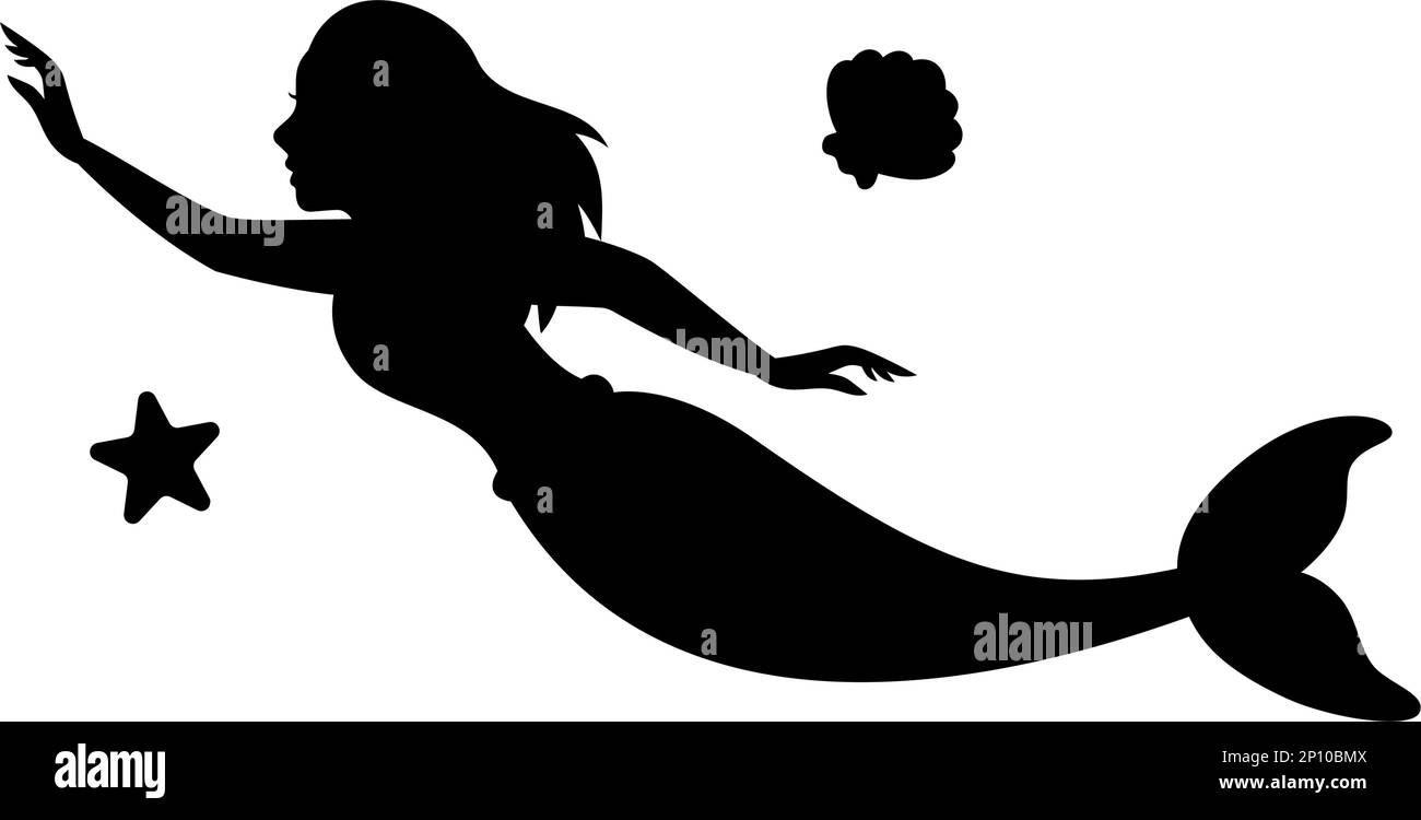 Swimming mermaid silhouette. Little creature with tail black symbol ...