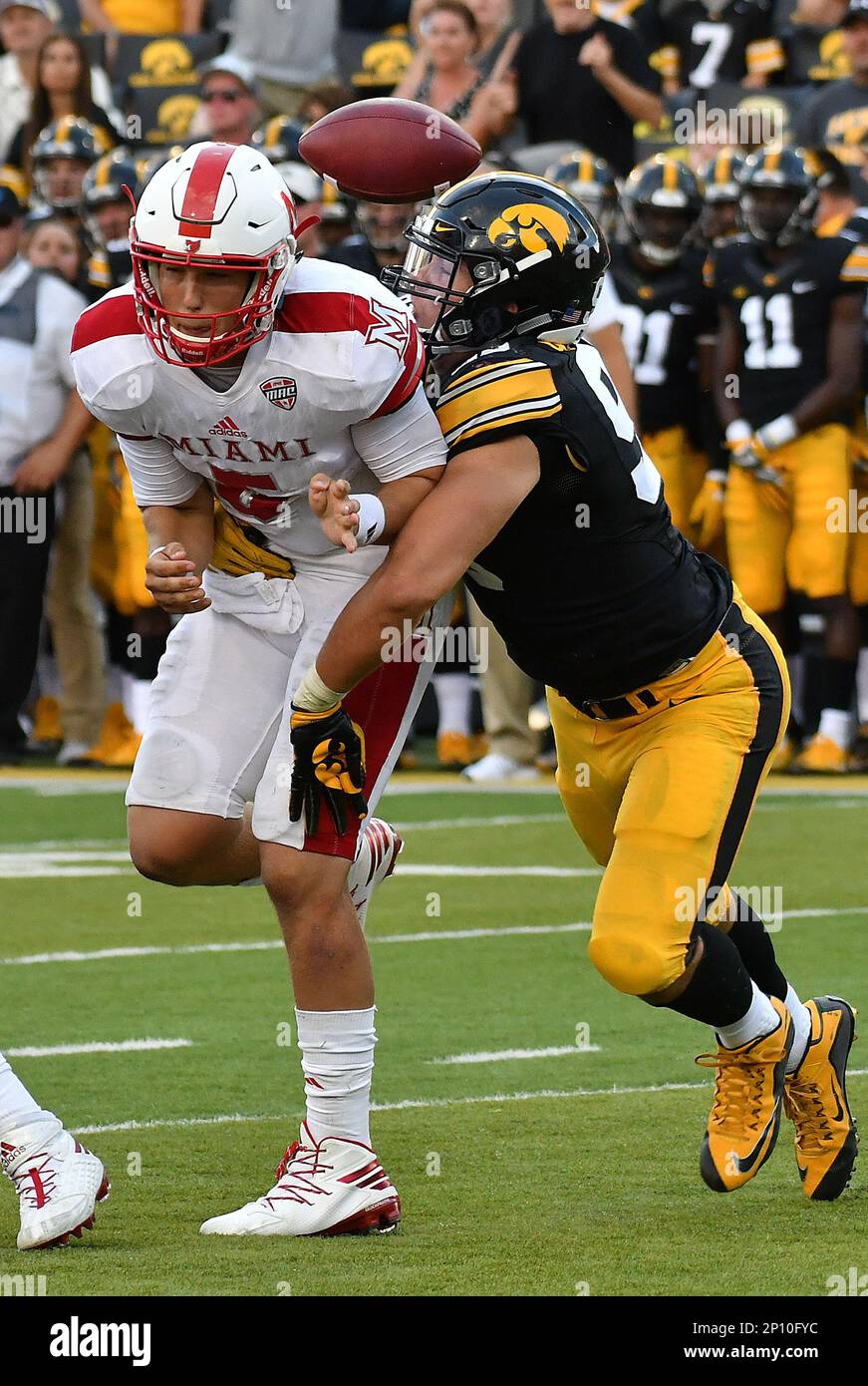 03 SEP 2016: Iowa Hawkeyes left end Sam Brincks (90) forces Miami of ...