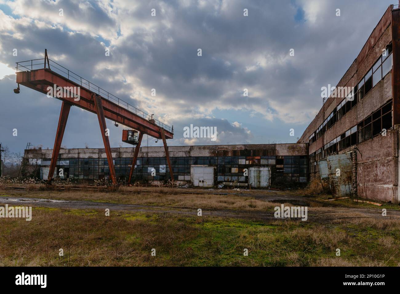 Industrial area, old shabby abandoned industrial buildings Stock Photo ...