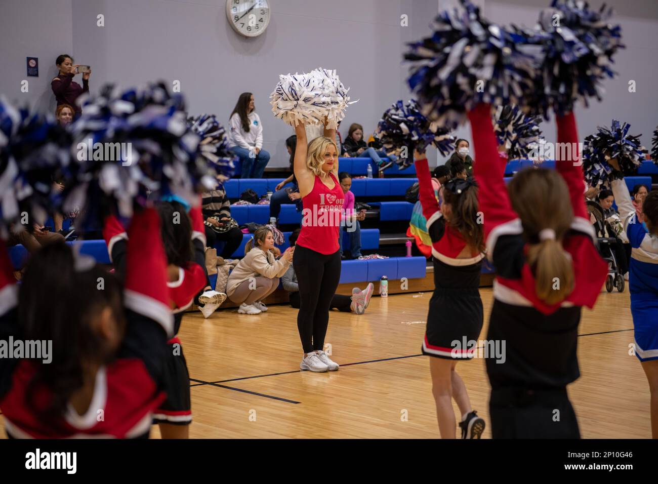 Michelle Harvey, a cheerleader with the Los Angeles Rams, demonstrates ...