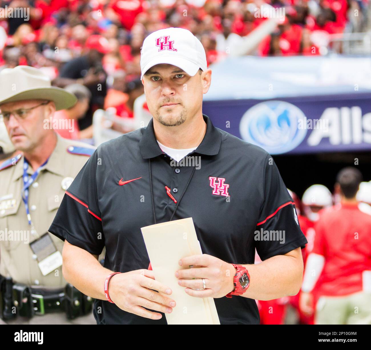 Houston Cougars head coach Tom Herman on the field prior to first half ...