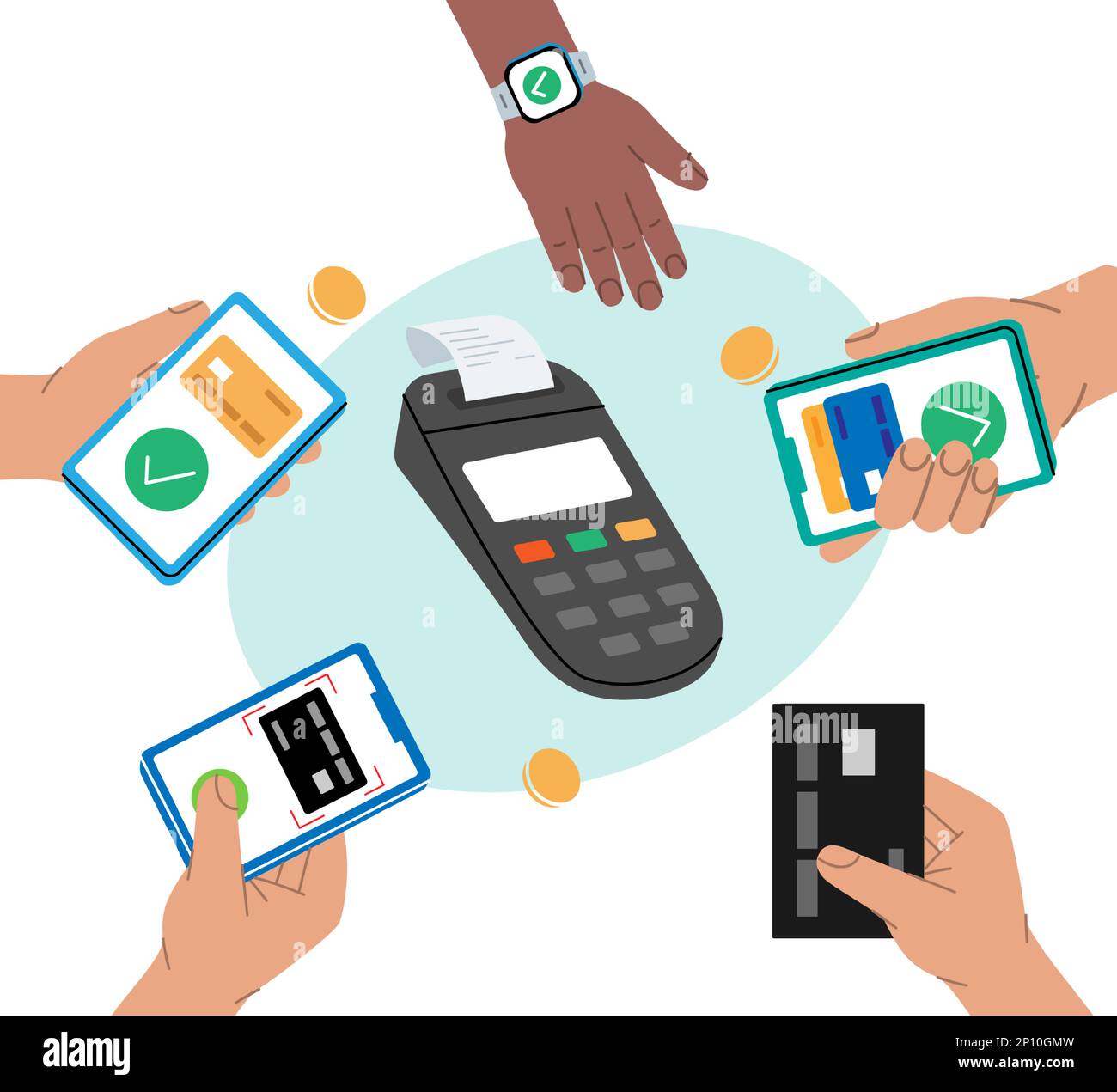 Mobile payment transfer. POS terminal for contactless pay. Wireless ...