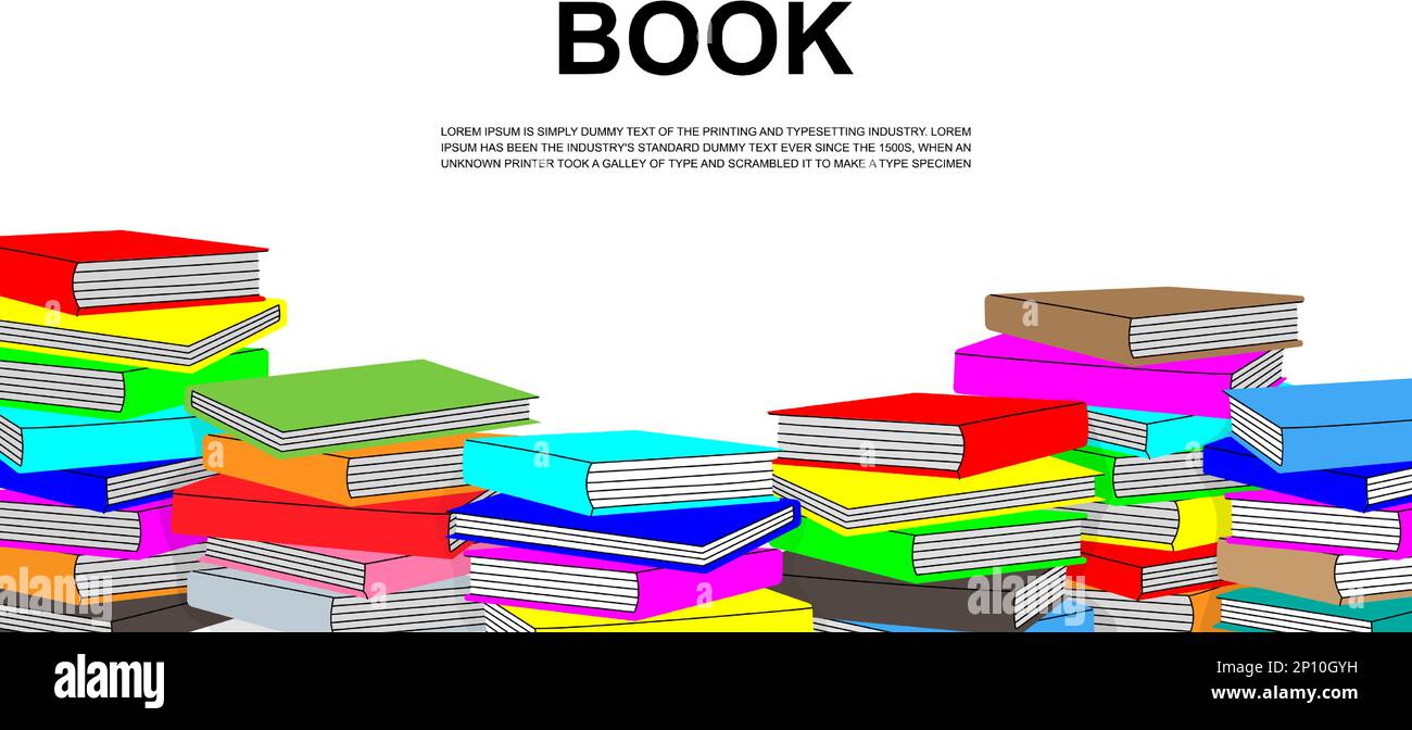 Stacks of books horizontal banner template. Bookstore, library, book ...