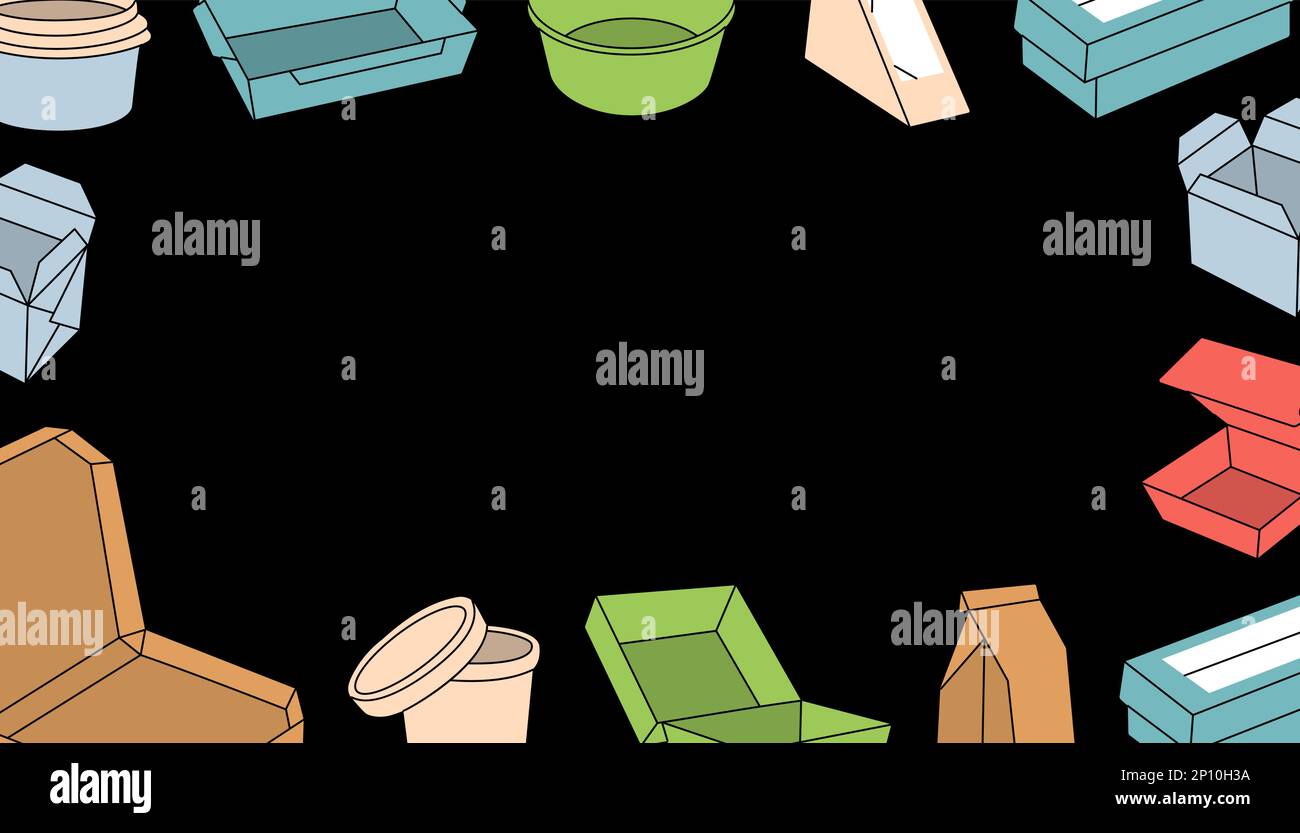 Takeaway cardboard boxes horizontal banner. Paper takeaway containers ...