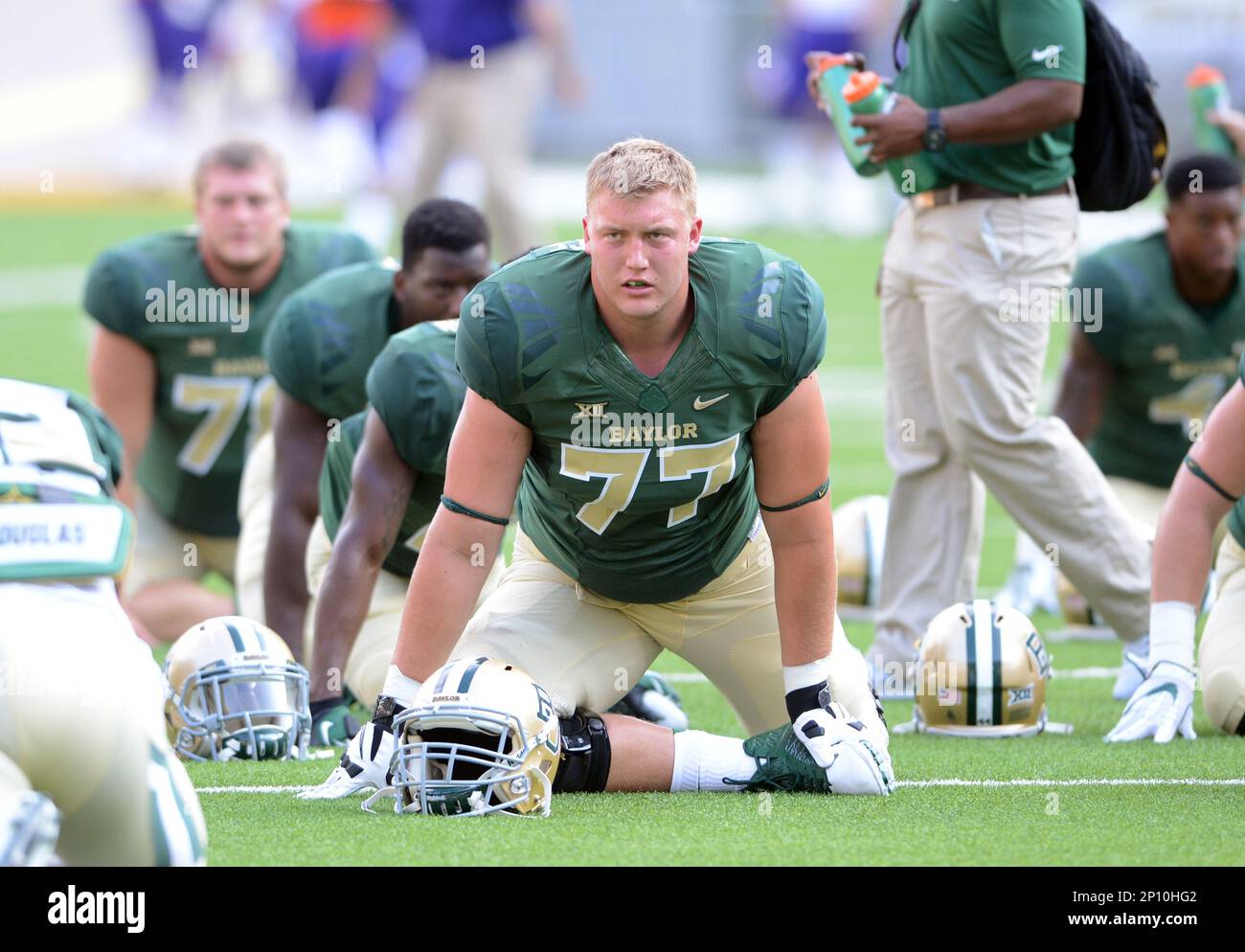 02 September 2016: Baylor lineman Patrick Lawrence stretches during ...