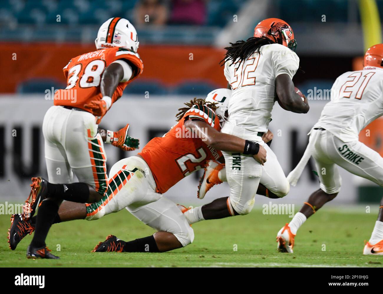03 September 2016: University of Miami linebacker Terry McCray (23 ...