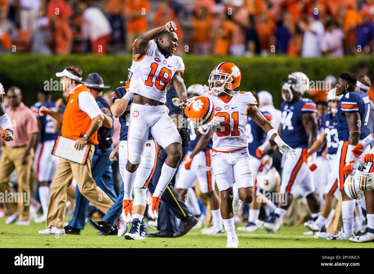 Clemson Tigers safety Jadar Johnson (18) celebrates as time expires ...
