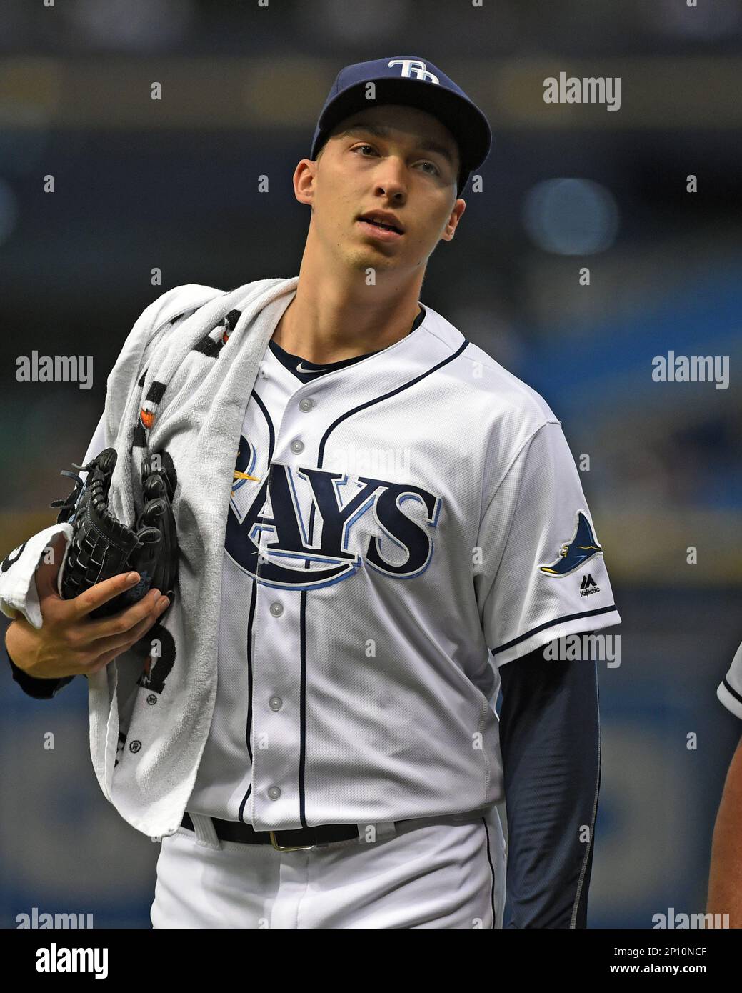 Tampa Bay Rays starting pitcher Blake Snell (4) walks to the dugout ...