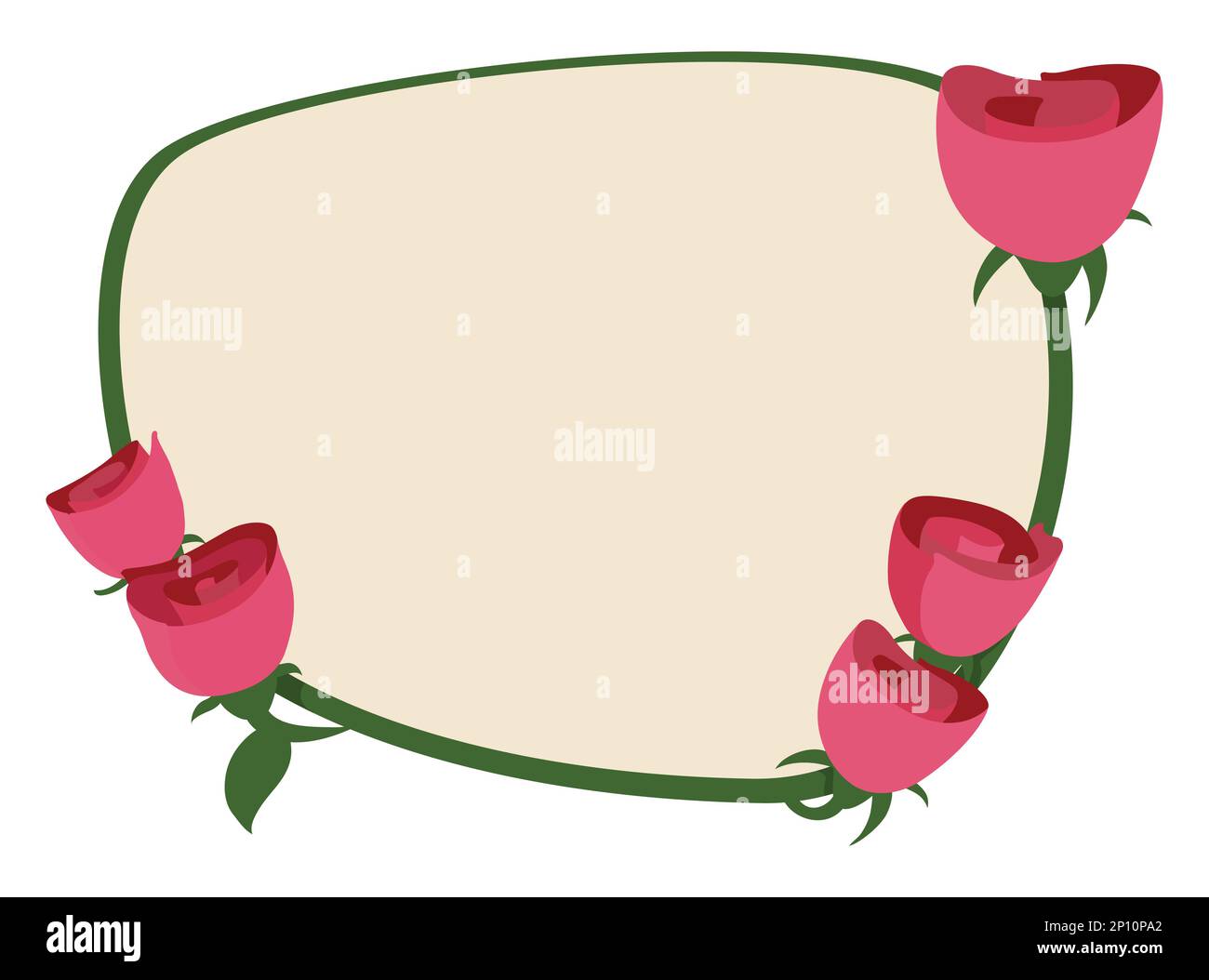Blank sign template with green frame decorated with pink roses. Design ...