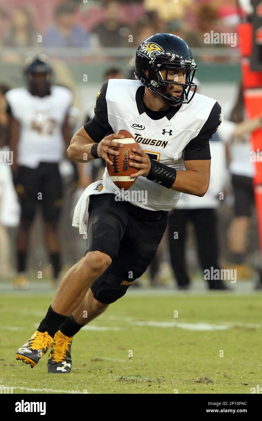 03 SEP 2016: Towson's quarterback Morgan Mahalak (6) during the game ...