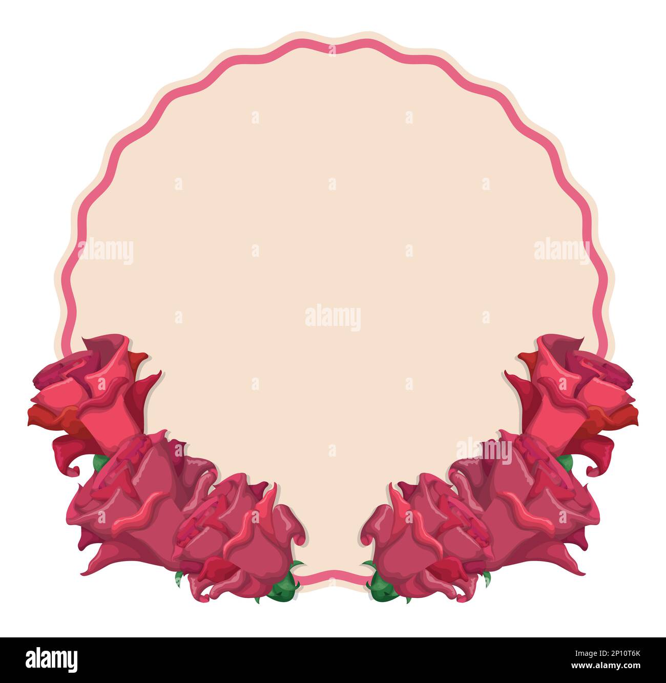 Template with round and serrated label with frame, decorated with pink ...