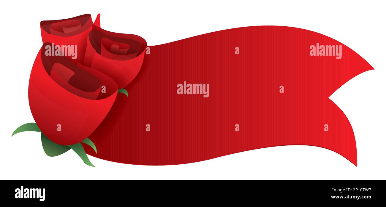 Template with red ribbon and three roses for special events. Design in ...