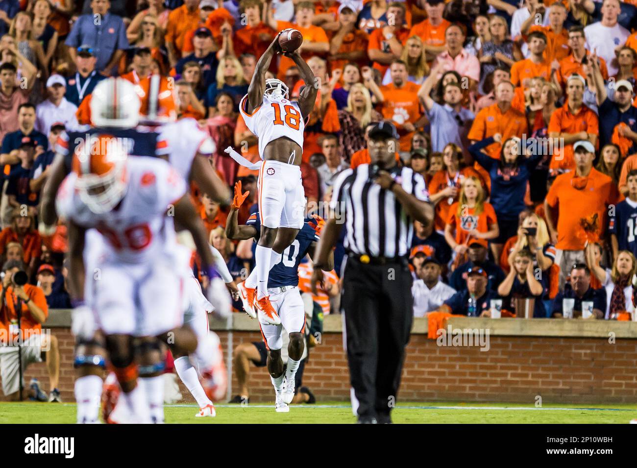 Clemson Tigers safety Jadar Johnson (18) makes an interception on a ...