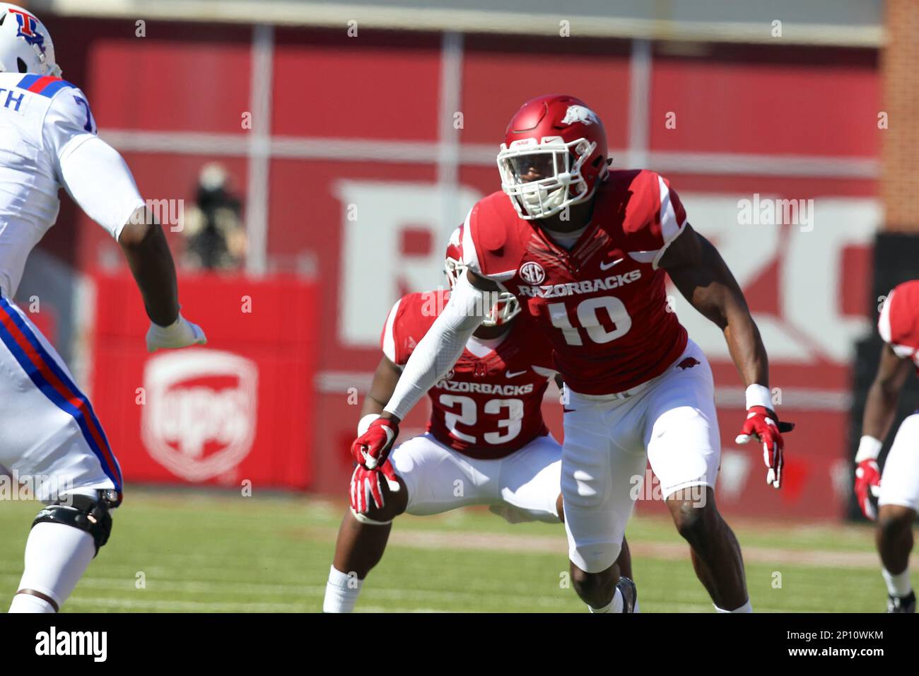 SEP 3, 2016: Arkansas defensive end Randy Ramsey #10 comes up the field ...