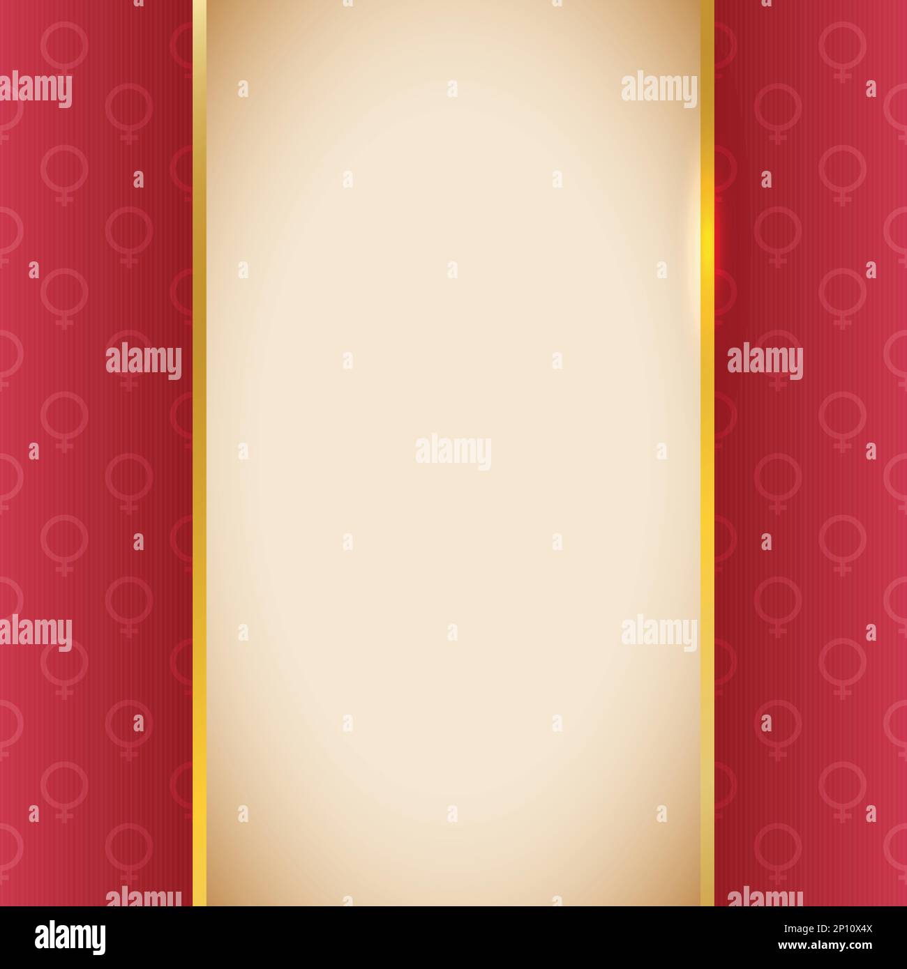 Template with vertical label and red background decorated with female ...