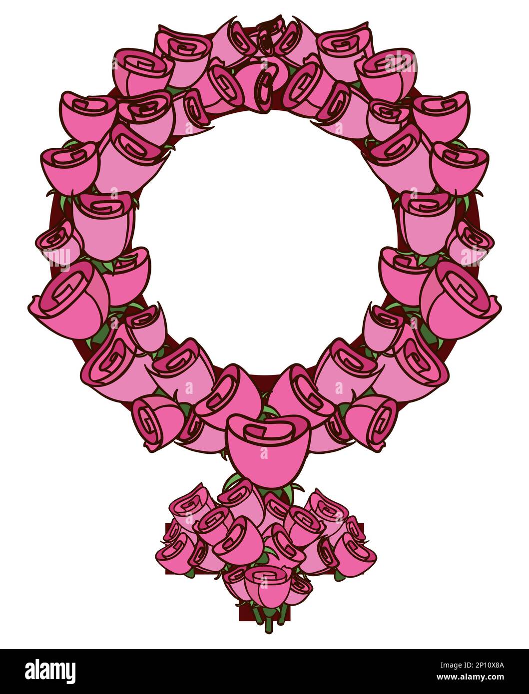 Isolated design of female or Venus symbol made with pink roses, in flat ...