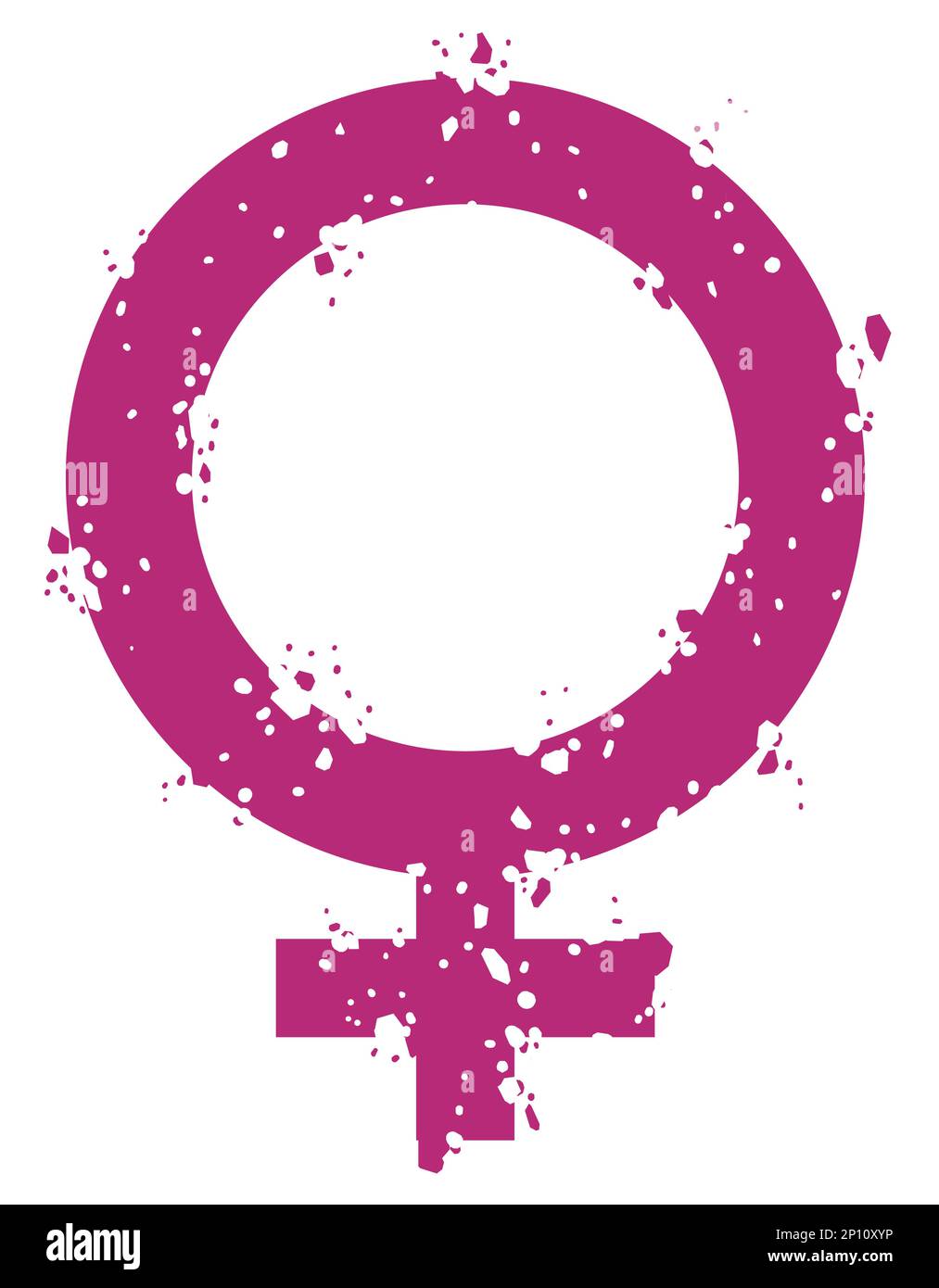 Female or Venus symbol in magenta color and eroded or grunge effect ...