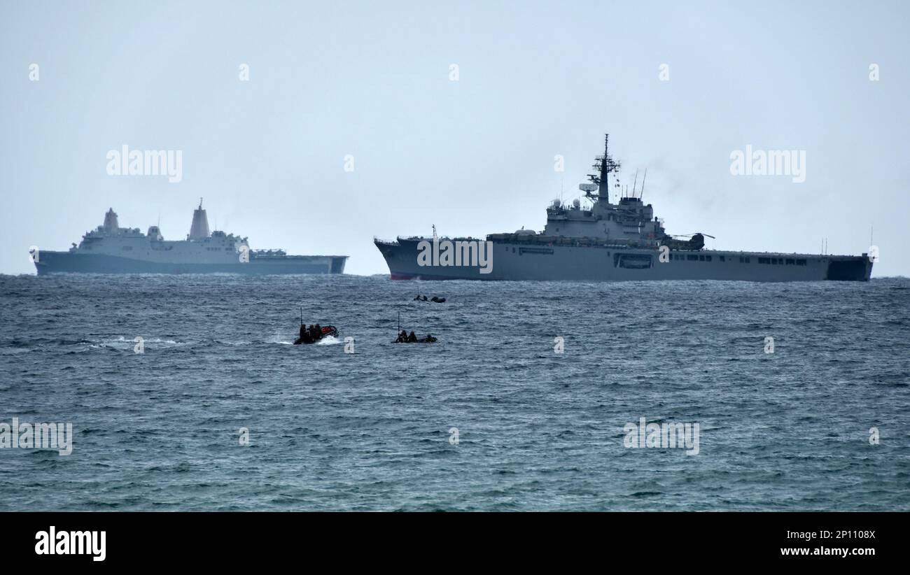 Tokunoshima, Japan. 03rd Mar, 2023. USS Green Bay (LPD-20) and the tank ...