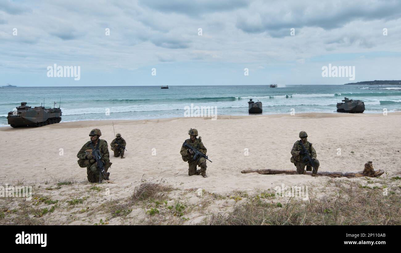 Tokunoshima, Japan. 03rd Mar, 2023. Member of Japan Ground Self-Defense Force's Amphibious Rapid ...