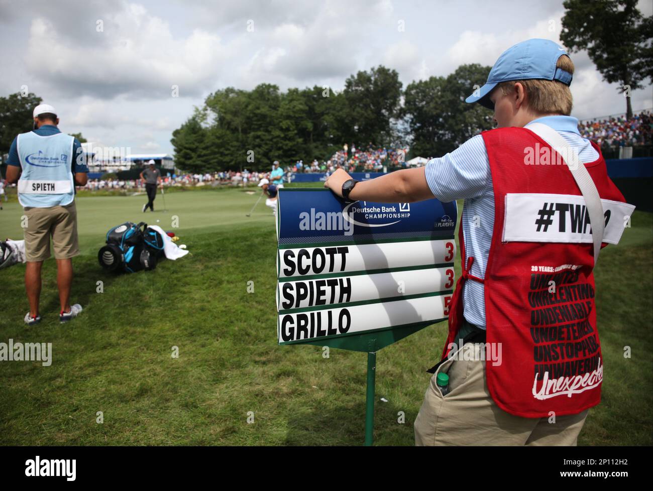 September 3, 2016: Jordan Spieth (3), Adam Scott (6) and Emiliano ...