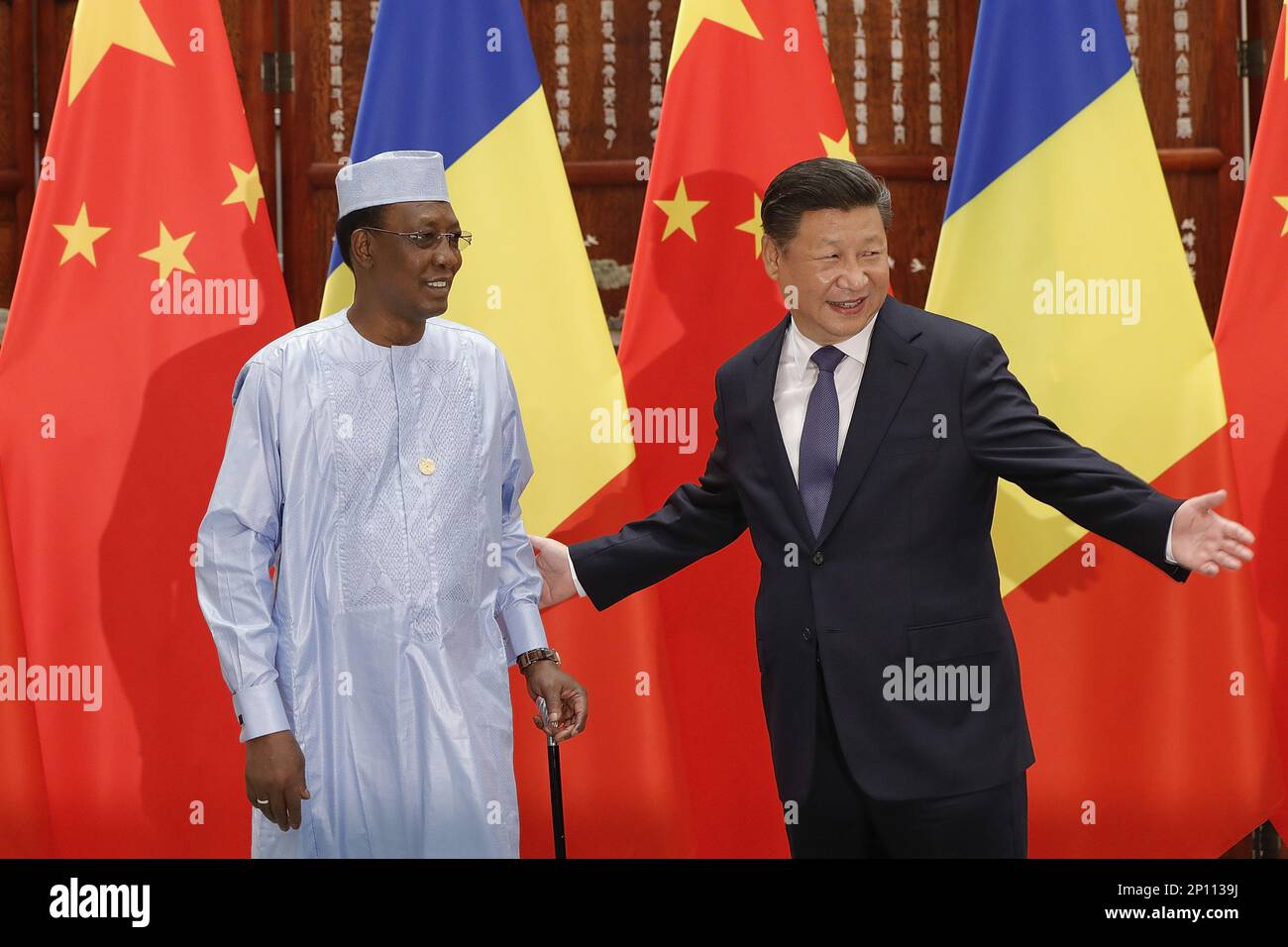 China's President Xi Jinping, right, directs Chad President Idriss Deby ...