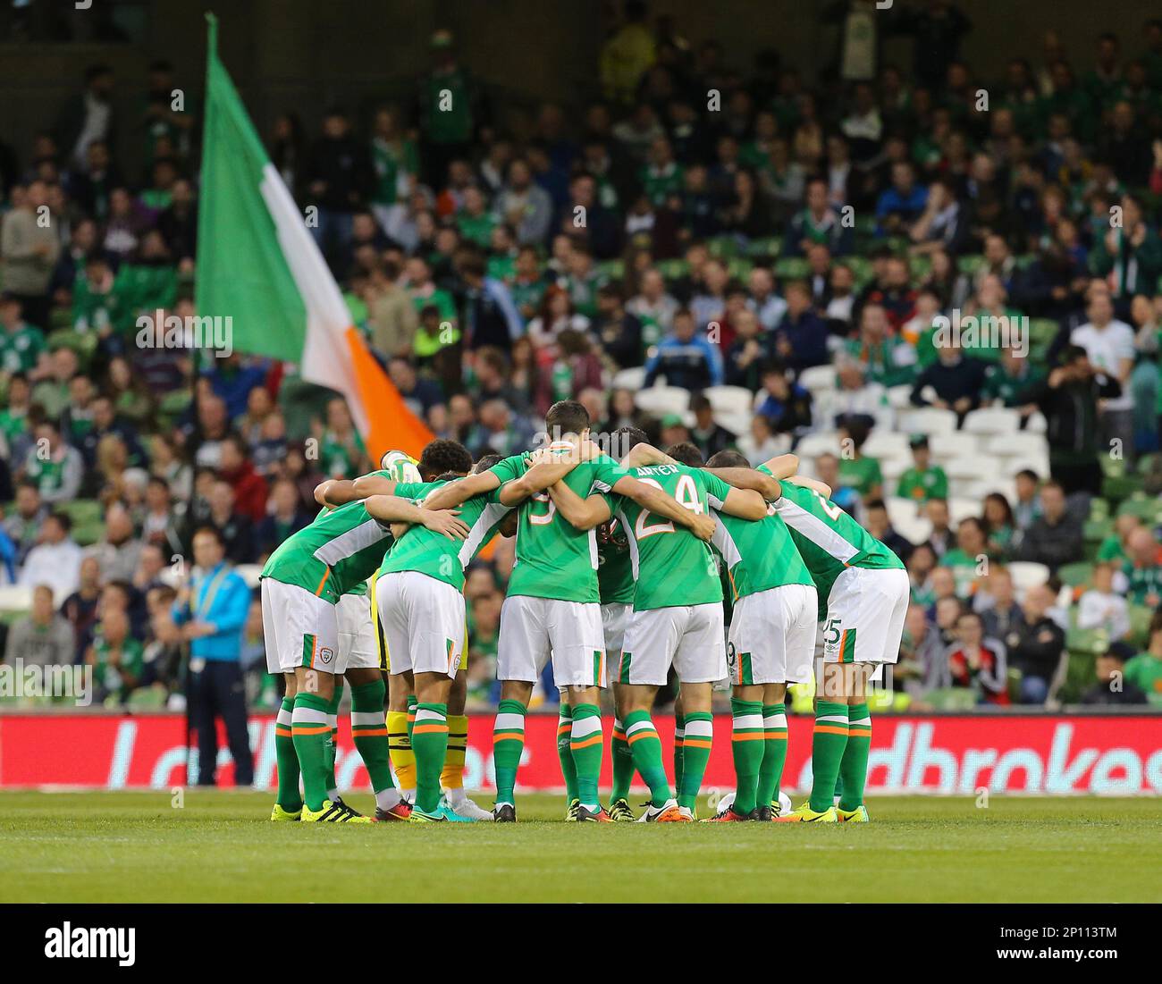 August 31 2016; The Irish team huddle before kick off of the Three ...