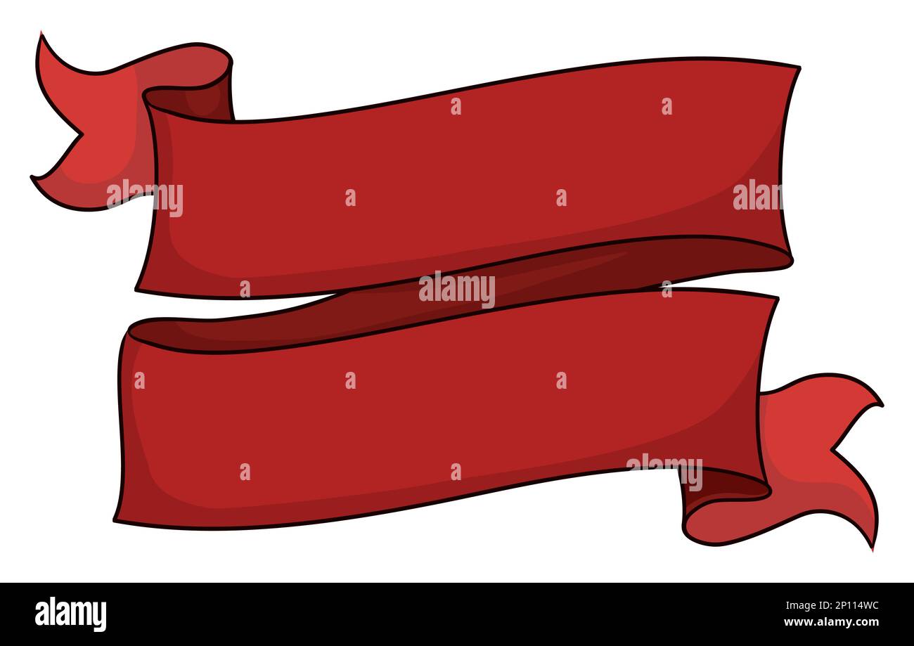 Red long curly ribbon in two blank spaces. Template in cartoon style ...
