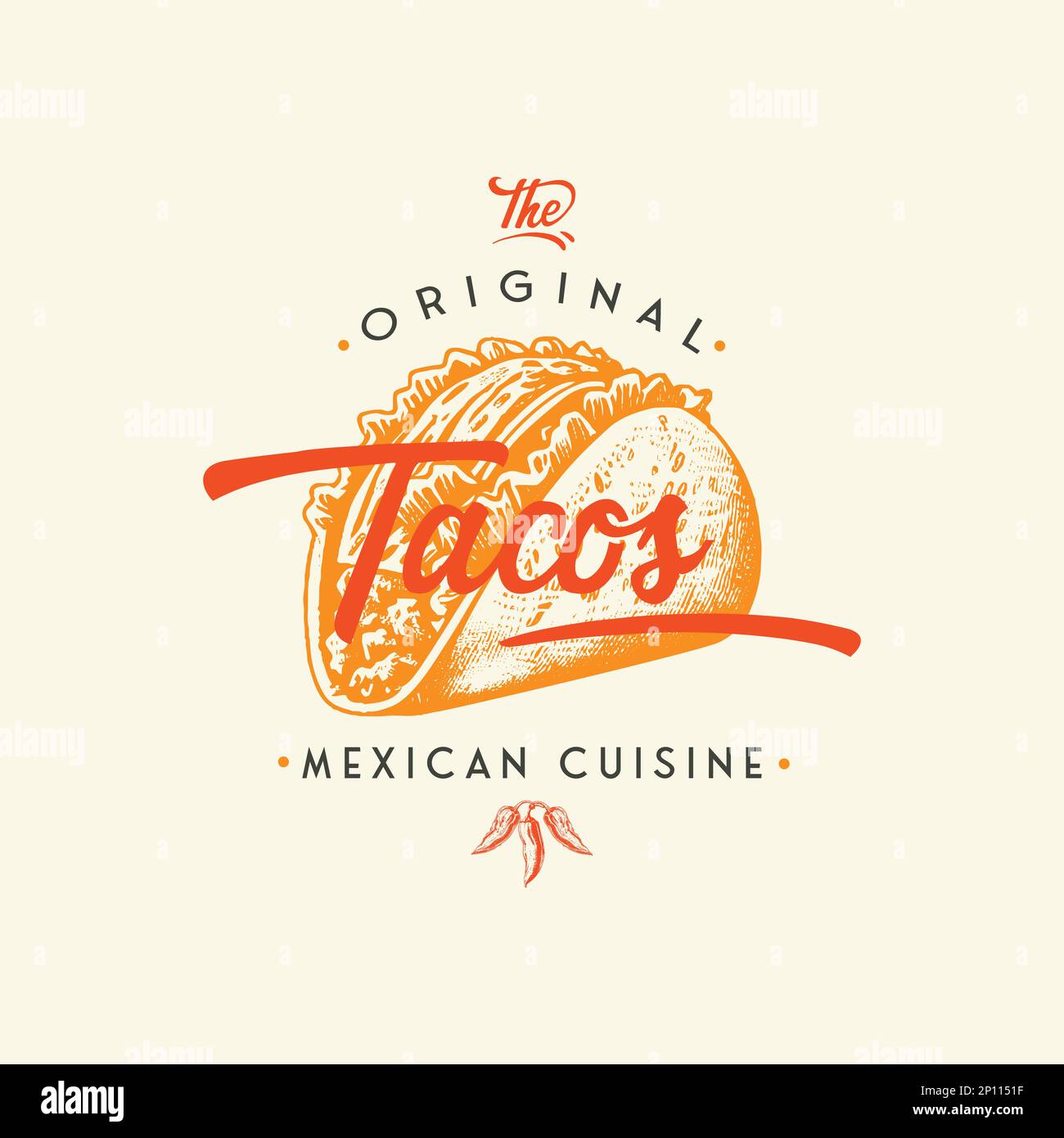 Hand drawn logo tacos silhouette and modern vintage typography retro ...