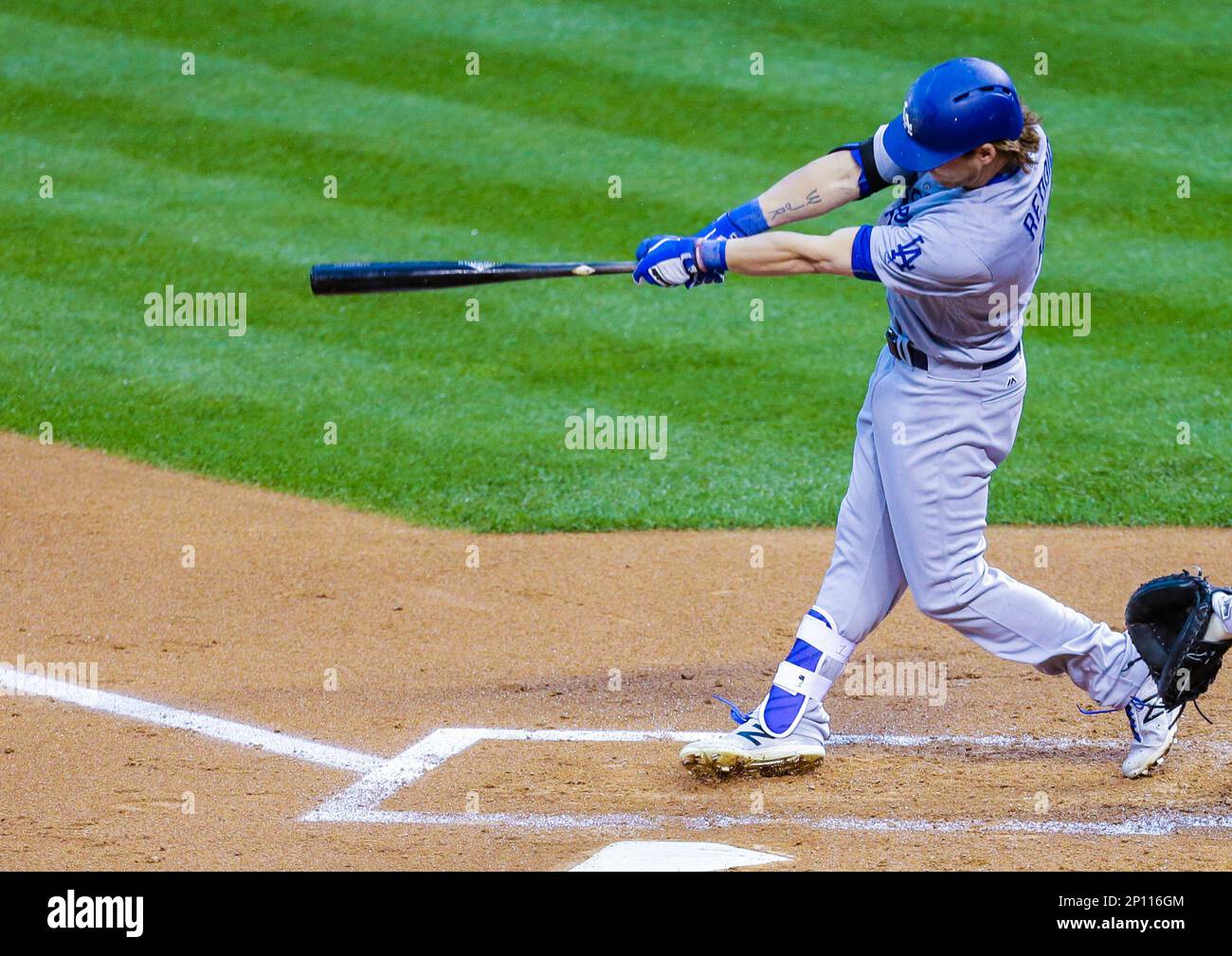 Los Angeles Dodgers right fielder Josh Reddick (11) swings at the pitch ...